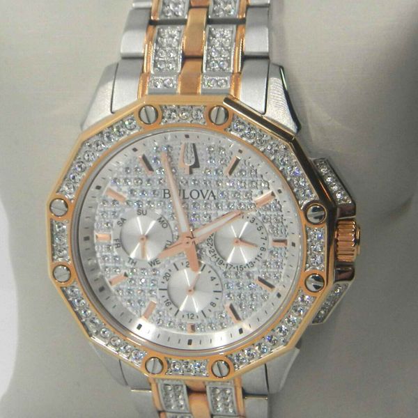 BULOVA OCTAVA SILVER CRYSTAL PAVE DIAL MEN'S WATCH 98C133 $595.00 ...