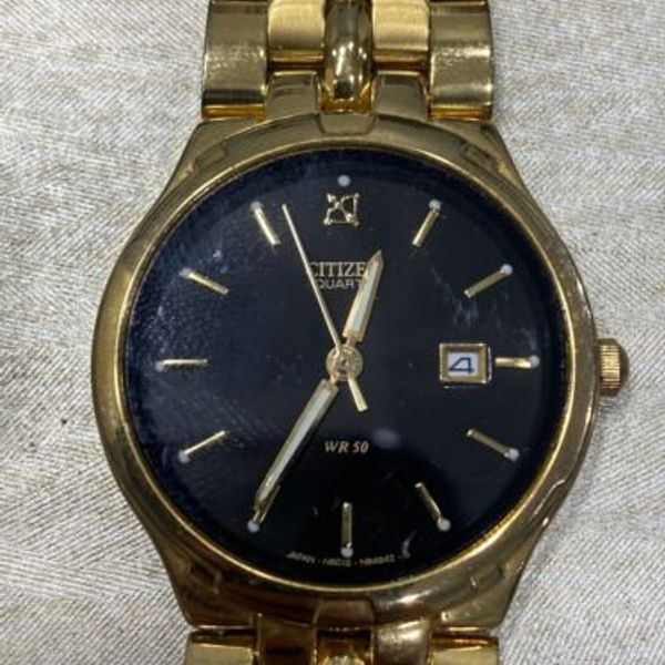 Citizen Quartz Ladies Watch WR50 GoldTone Black Face Date For Parts ...