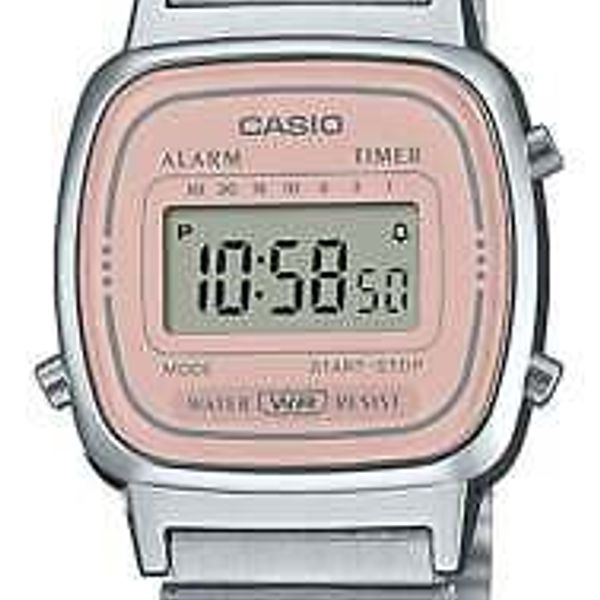 Casio Retro Digital (24.6mm) Pink Dial / Horizontal Link Metal LA670WEA ...