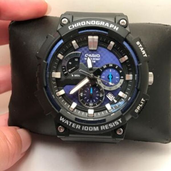 Casio Men's Quartz Chronograph Blue Dial Resin Strap 53mm Watch MCW200H ...