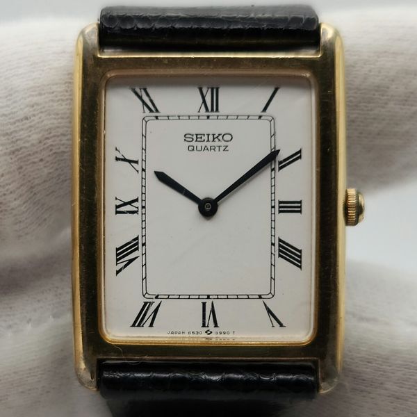 Seiko "Tank" Men's Gold Tone w/ White Dial & Roman Numerals Quartz ...