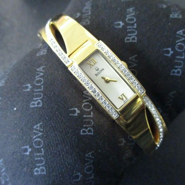 BULOVA WOMEN'S CRYSTAL BANGLE BRACELET WATCH 98V28 NOS | WatchCharts ...