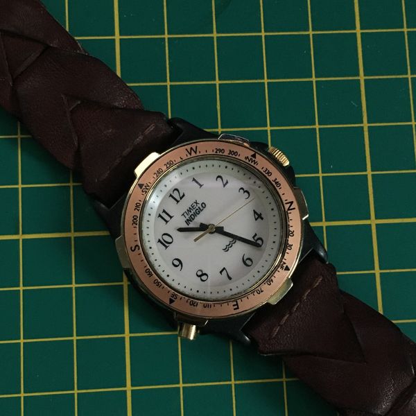 Vintage Timex Indiglo Watch Analog Quartz CR 1216 Cell Brown Leather ...