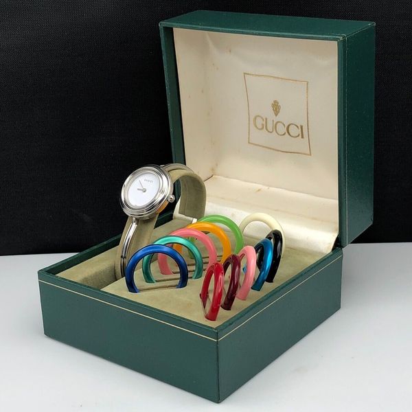 Auth Gucci Change Bezel 12 Colors Silver White Women Watch 6.5inc ...