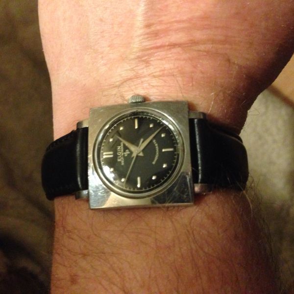 Vintage Elgin square case automatic, black dial | WatchCharts Marketplace