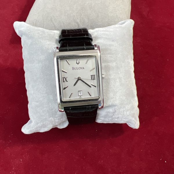 Bulova 96B107 Silver Stainless Steel Case with Black Leather Strap ...