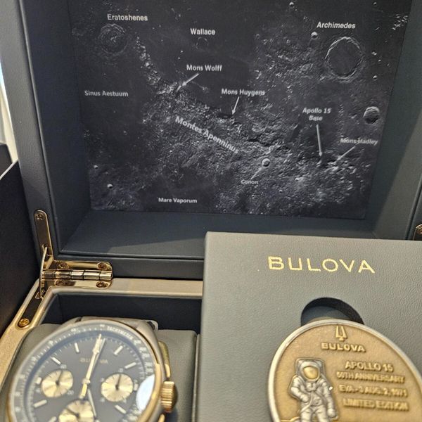 Bulova Cronograph C Lunar Pilot Apollo 15 45mm Grey Dial Grey Leather ...