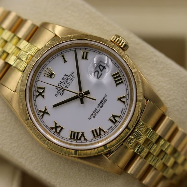 FSOT: Rolex DateJust 16248 Barked 18K Gold Jubilee White Roman Dial - A ...