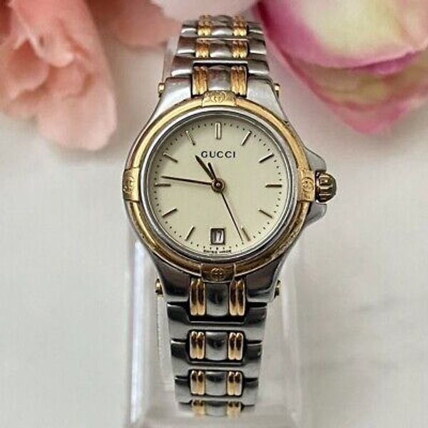 Gucci 9040L Watch Ladies Quartz Round 26mm Ivory Date Swiss Made ...