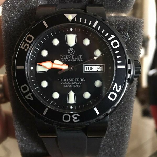 Deep Blue Sun Diver Military Automatic Watch Black PVD 46mm Tactical ...