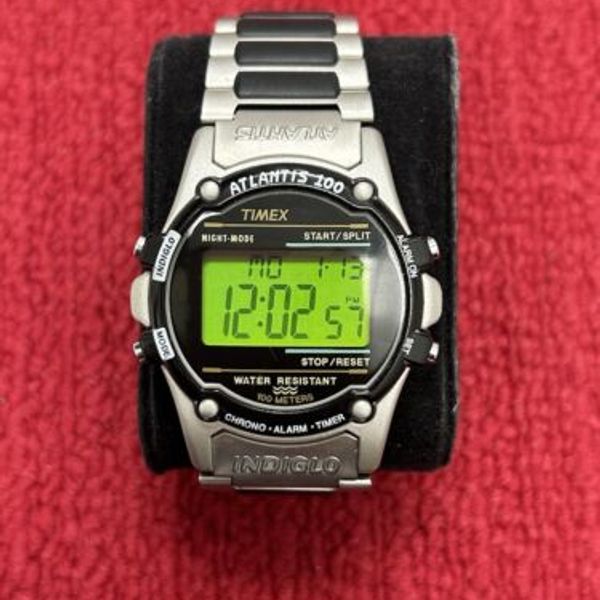 Timex Atlantis 100 Indiglo Alarm Chronograph Mens Watch Working (New ...