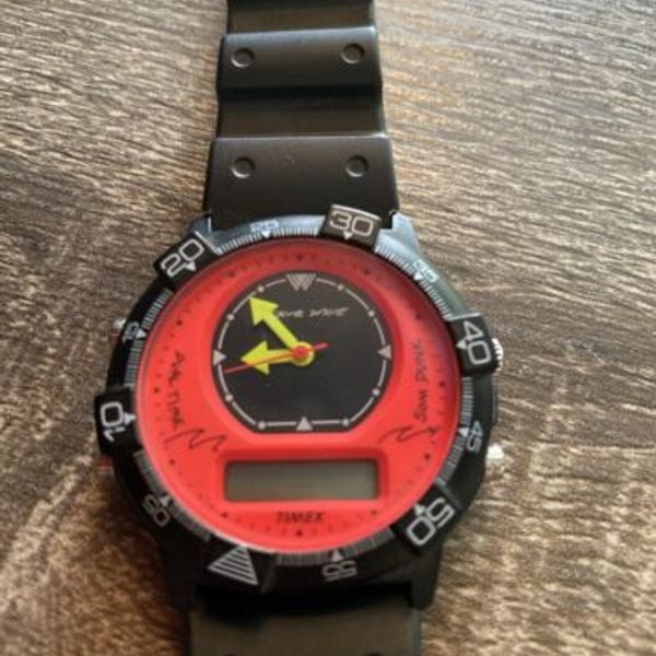 Rare Vintage Timex Brave Wave Analog Digital Dual Time Watch Pink Black ...
