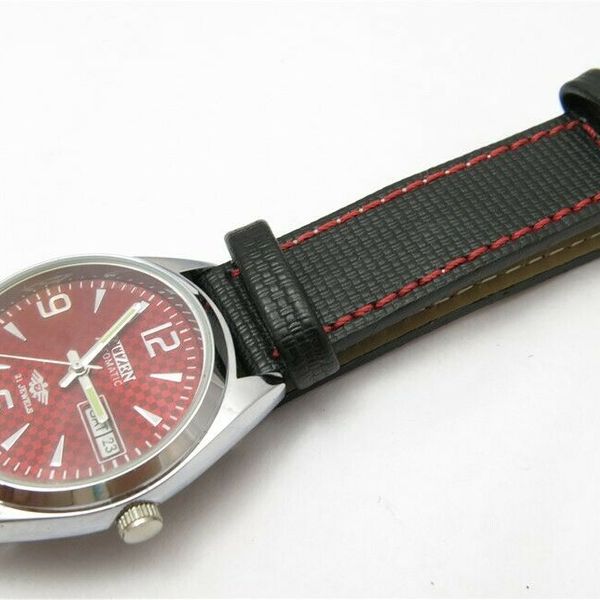 Men's Citizen 71-2591 Automatic Red Face Black Band Wristwatch ...