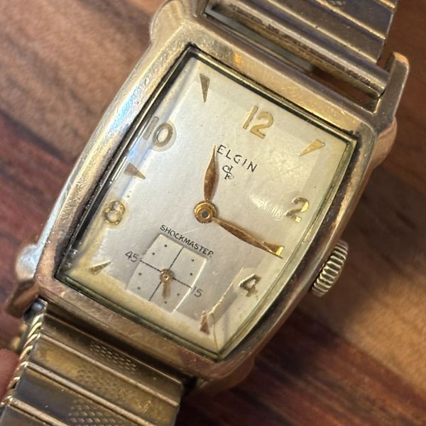 Vintage Elgin Shockmaster Tank 10k Gold RGP Durapower Watch Runs ...