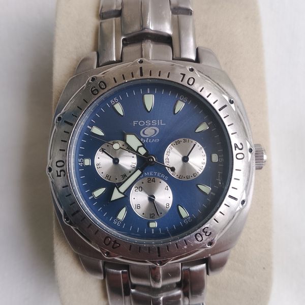 Fossil Blue Men's Watch Wristwatch Chronograph Water Resistant Battery ...