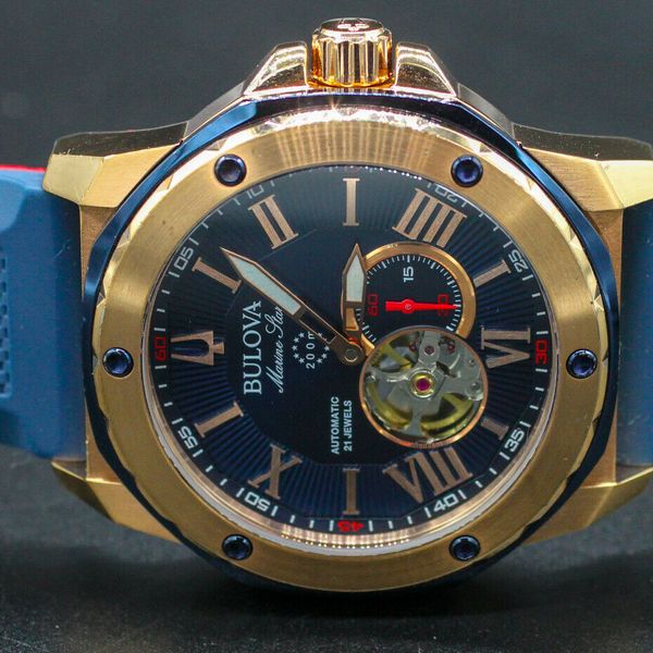 Bulova Marine Star Automatic Blue Dial Rose Blue Band Men's Watch ...