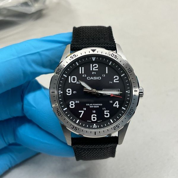 Casio MTP-S120L-1AV, Men's Watch, Black Nylon, Black Dial, Date, Solar ...