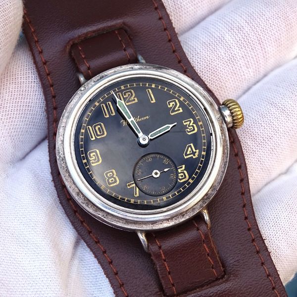 WW1 SILVER WALTHAM BLACK DIAL TRENCH OFFICERS MILITARY WATCH - SERVICED ...