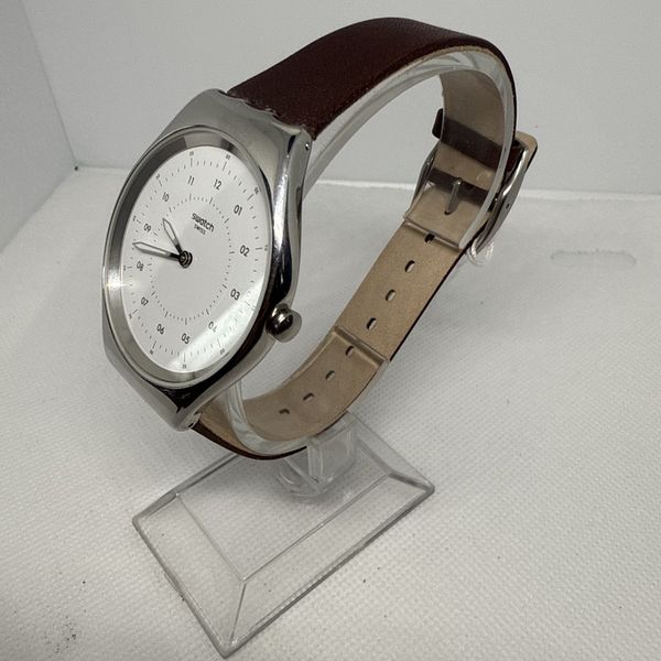 Swatch Skinnoiriron White Dial Brown Leather Unisex Watch SYXS100 ...