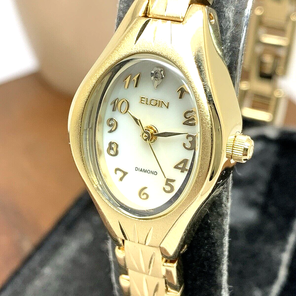 Elgin Women's Watch EG9759 Quartz Mother of Pearl Dial Gold Oval Steel ...