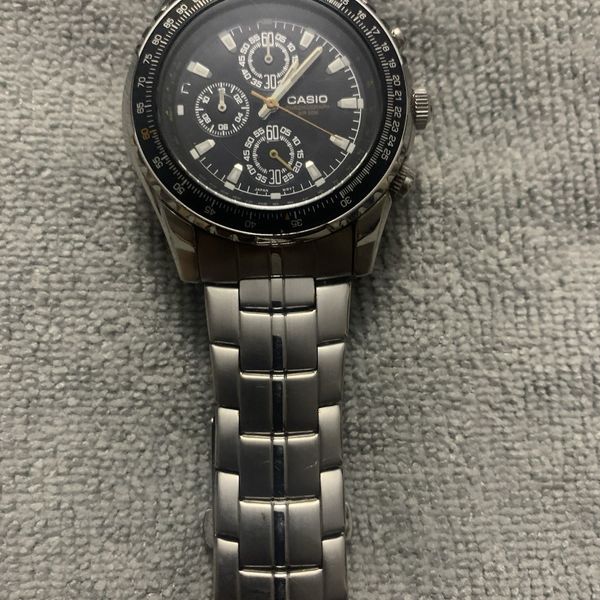 Casio MTP-4500 Chronograph Slide Rule Stainless Steel Watch Black Dial ...