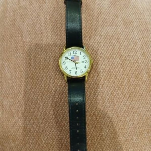 Timex George W. Bush 40mm Gold Brass Watch With Black Leather Strap ...