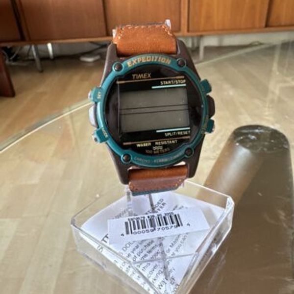 NEW Vintage Timex Expedition Indiglo Digital Watch Men 40mm Green Brown ...