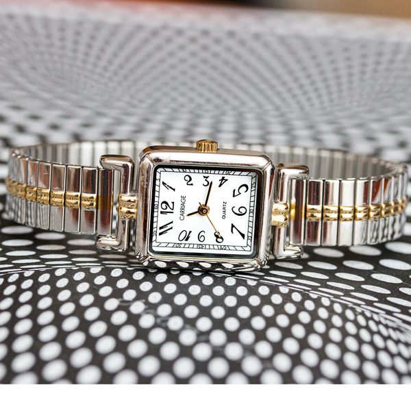 Carriage by Timex Women's C2A971 Two-Tone Rectangular Case Steel Watch ...