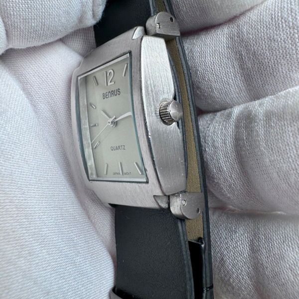 Benrus Unisex Analog Tank Watch/Black Vegan Leather Nato 26x36mm ...