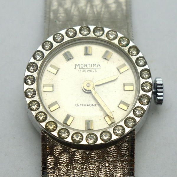 MORTIMA 17 JEWELS ANTIMAGNETIC MECHANICAL WATCH WHITE CRYSTALS WATCH ...