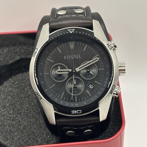 Vintage FOSSIL CH-2586 10 ATM w/ Leather band Needs Battery ...