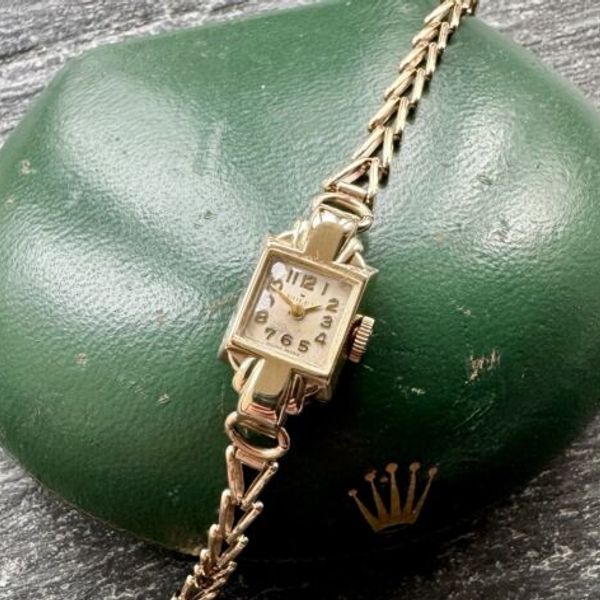 VINTAGE ROLEX PRECISION TANK STYLE 9K SOLID GOLD LADIES WRISTWATCH CIR ...
