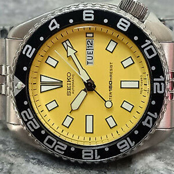 VINTAGE SEIKO SCUBA DIVER 6309-729A YELLOW FACE AUTOMATIC MENS WATCH ...