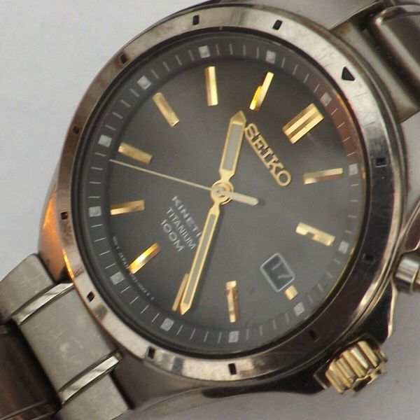 a vintage gents black dialled seiko kinetic titanium watch wr 100m 5m62 ...