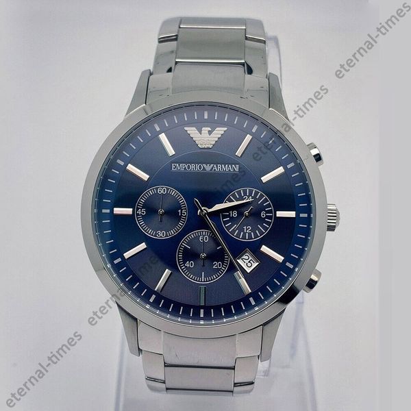 Emporio Armani AR2448 Chronograph Blue Dial Silver Tone Bracelet Men's ...