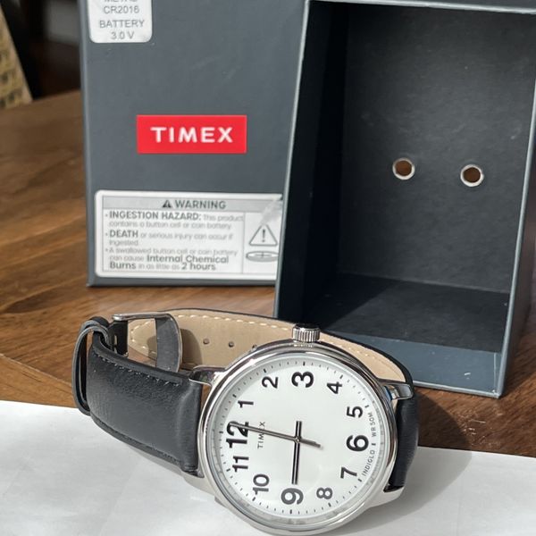 TIMEX EASY READER Black Leather 43 mm White Dial Men's Watch ...