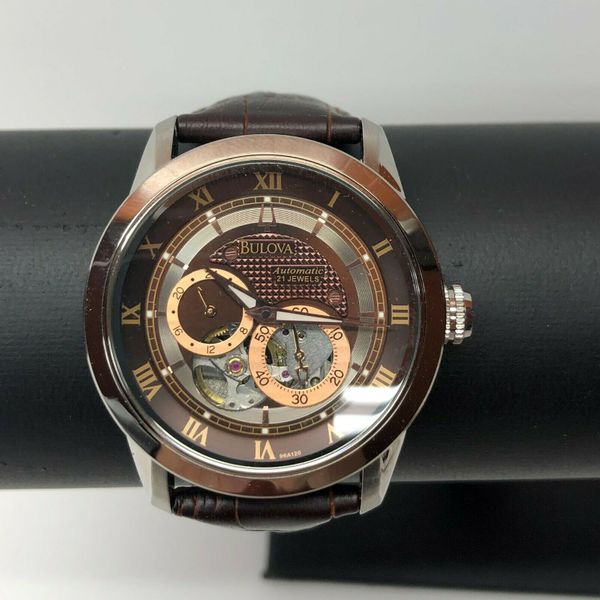 Bulova Automatic 21 Jewels Leather Band Men's Watch Model 96A120 ...