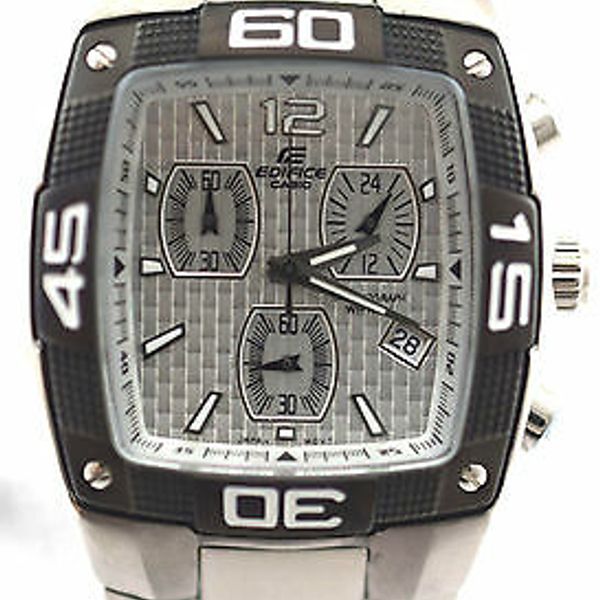 CASIO EF515D-7A EDIFICE Men Blue Square Dial 3SubDial SOLID STAINLESS ...