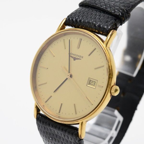 â ¶Vintage Longines men's watch gold dial with three hands and date New ...