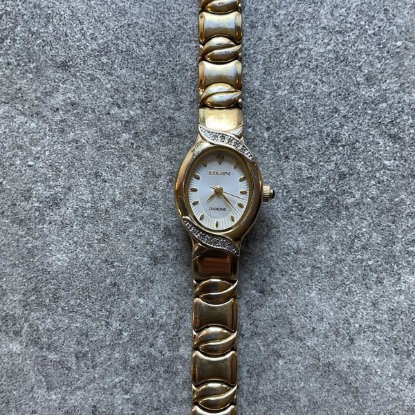 Elgin Diamond Womenâ s Watch 19mm Gold Tone Case & Band Diamond Bezel ...