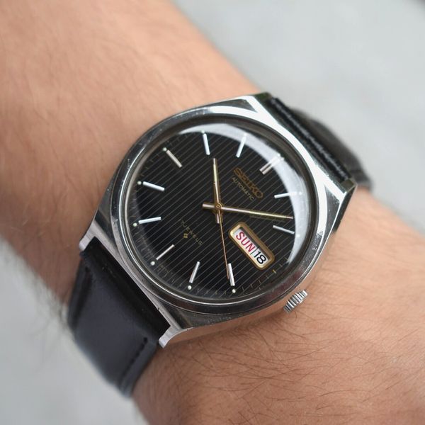 November 1976 Vintage Seiko Rare Automatic Black Striped Dial Leather ...