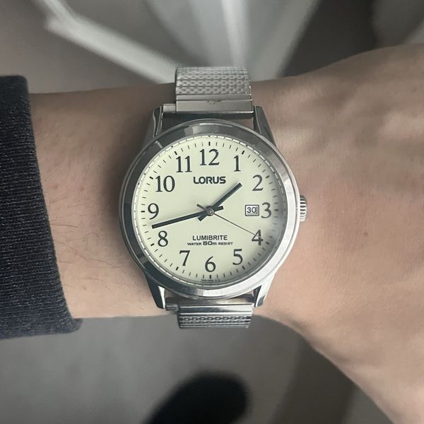 Lorus (Seiko) Men Lumibrite Date Watch Easy Reader Military Dial Silver ...