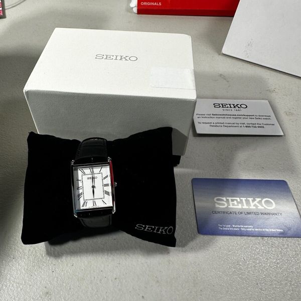 Seiko Men's Essentials Quartz White Dial Black Leather Watch SWR049 ...