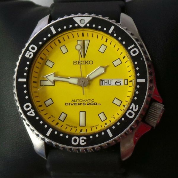 Men's Seiko SKXA35 Automatic 200M Diver Watch Yellow Dial 7S26-0028 ...