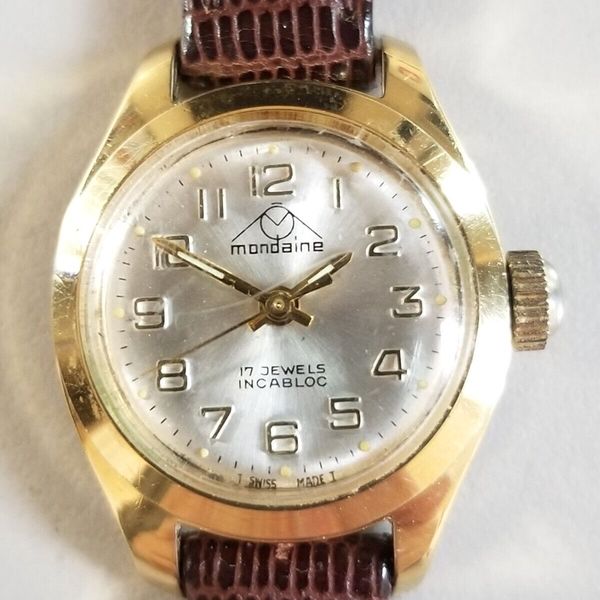 MONDAINE SWISS VINTAGE GREAT DIAL GOLD PLATED WIND UP LADY'S WATCH ...