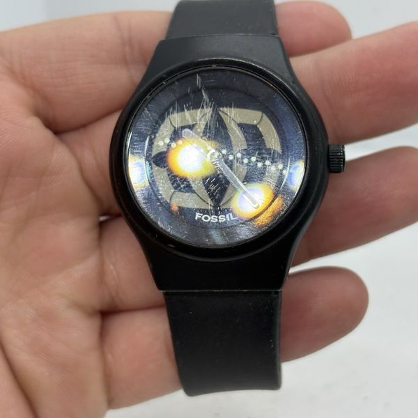 VINTAGE Fossil Mens Watch Big Tic Stainless Black Rubber Band works ...