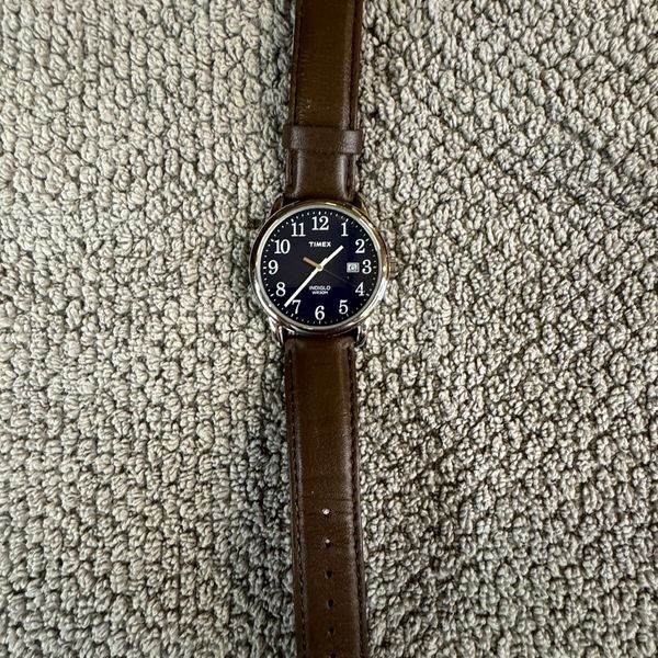 Timex TW2P75900, Men's Easy Reader Brown Leather Watch, Indiglo, Date ...