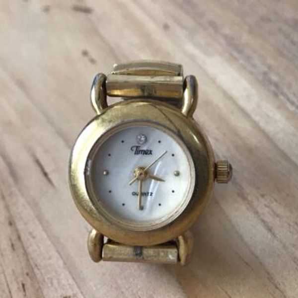 RARE Vintage Timex Quartz Gold Tone Mens Ring Watch MOP Dial - Untested ...