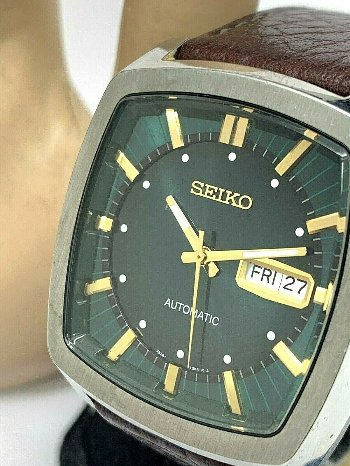Seiko Recraft Automatic Green Dial Day Date Brown Leather Band Mens ...