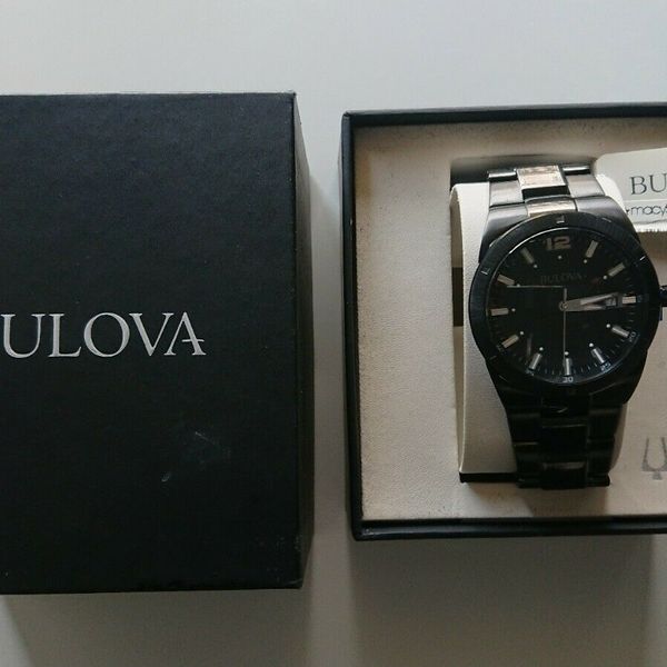 Bulova Mens Black Classic Watch Stainless Steel Band 98B234 Curved ...